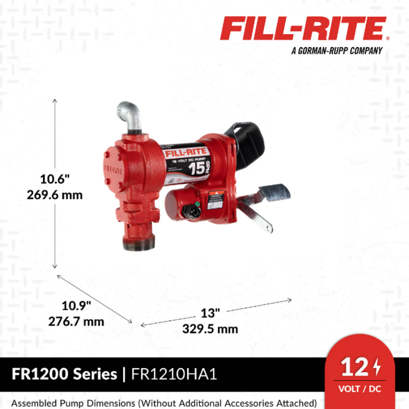 Fill-Rite 15 GPM 12V DC Transfer Tank Pump Kit Auto Nozzle Leaded Spou ...