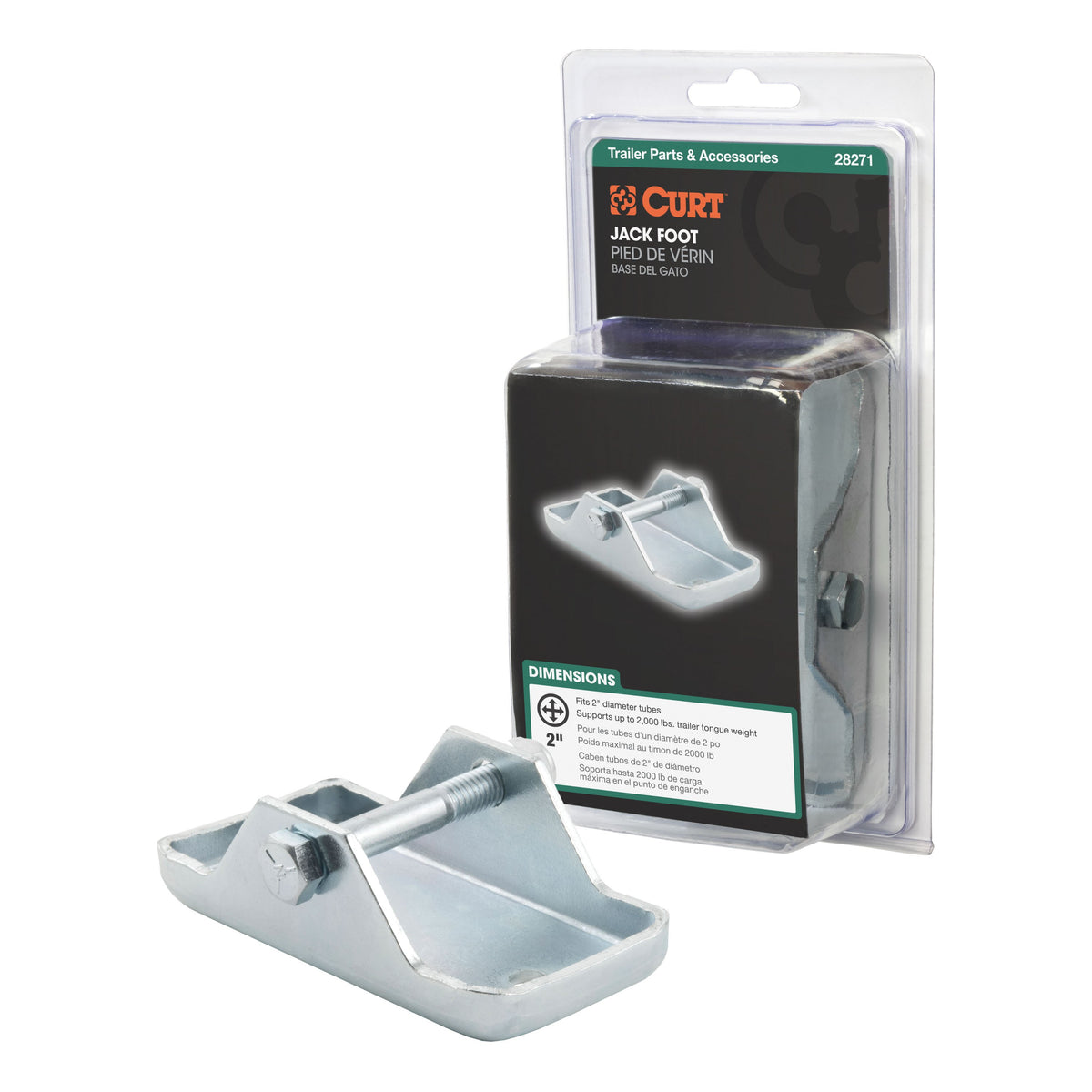 CURT Trailer Jack Foot, Fits 2-Inch Diameter Tube, Supports 2,000 lbs ...