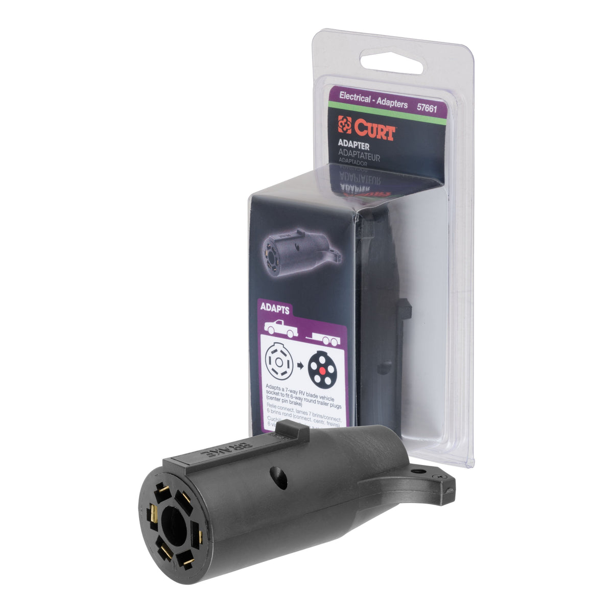 CURT 7-Way RV Blade Vehicle-Side to 6-Way Round Trailer Wiring Adapter ...