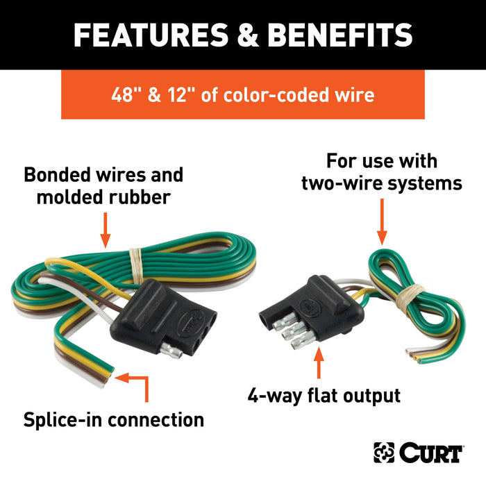 CURT 4-Pin Flat Wiring Harness, 48-Inch Vehicle-Side, 12-Inch Trailer ...