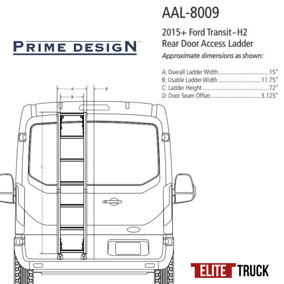 Prime Design Aluminum Rear Access Ladder for Ford Transit Mid Roof AAL ...