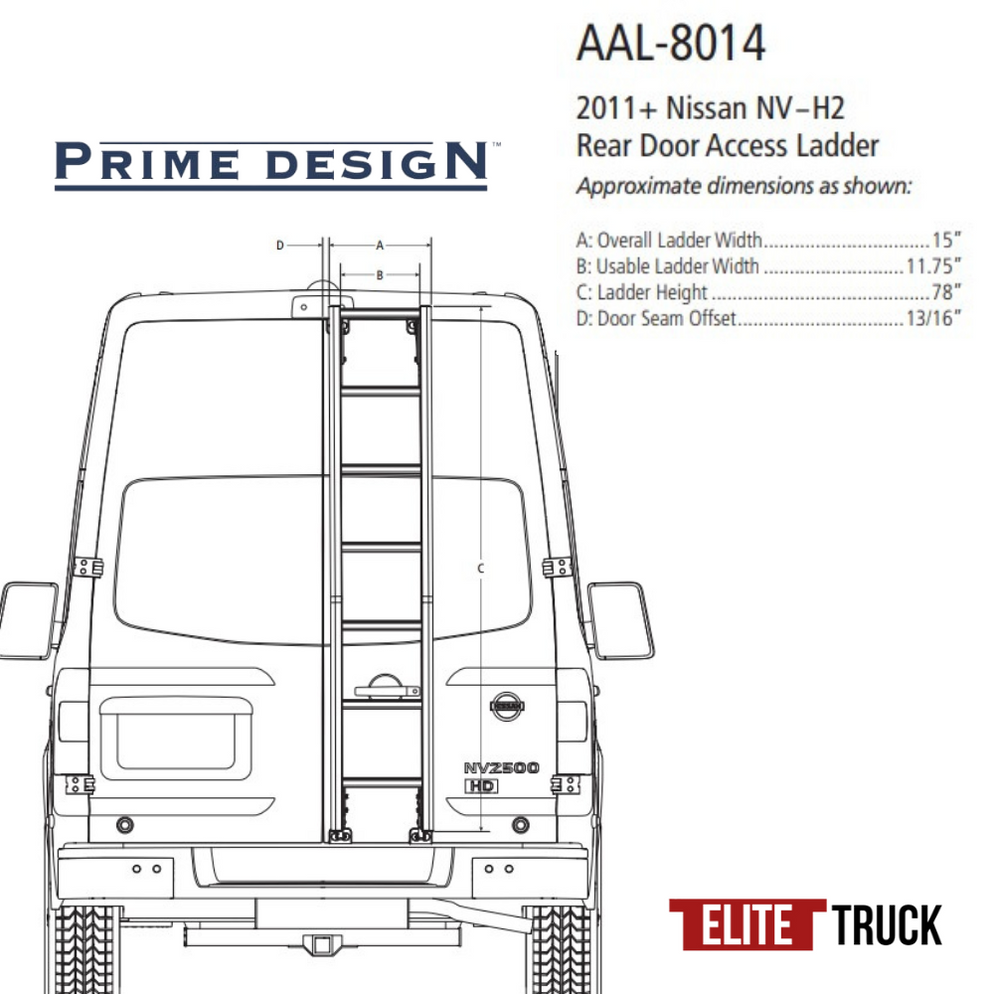 Prime Design Aluminum Rear Access Ladder for Nissan NV Cargo High Roof ...