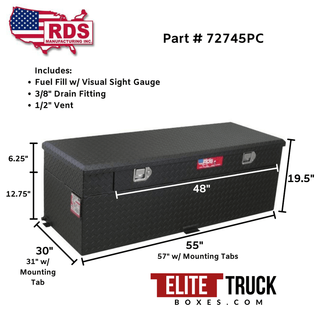 RDS 91 Gallon Auxiliary Fuel Tank & Toolbox Combo Black Aluminum 55X30 ...